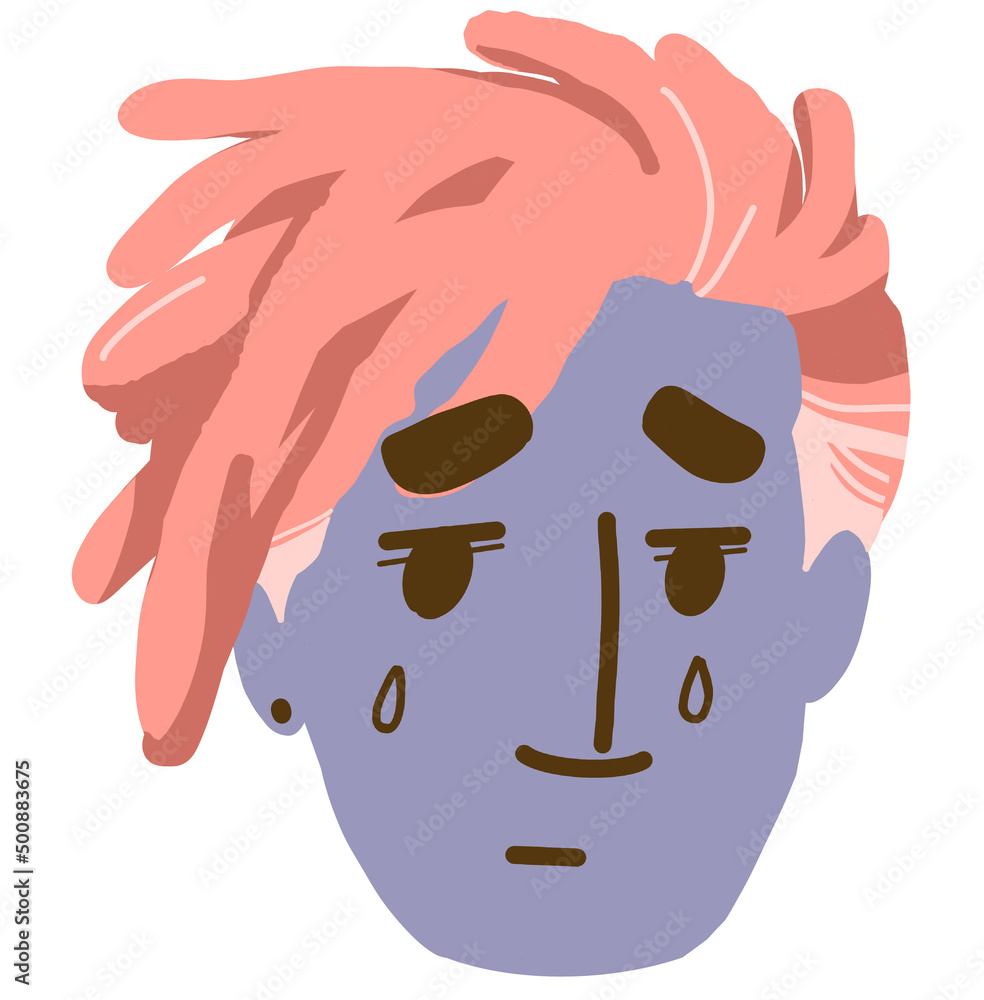 Sad tired cry face diversity people head icon hadn drawing illustration ...