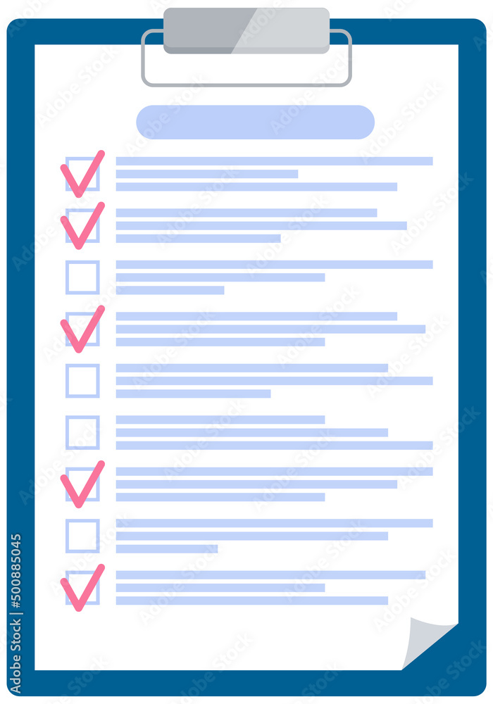 Checklist, daily plan with red tick marks on clipboard. To do list ...