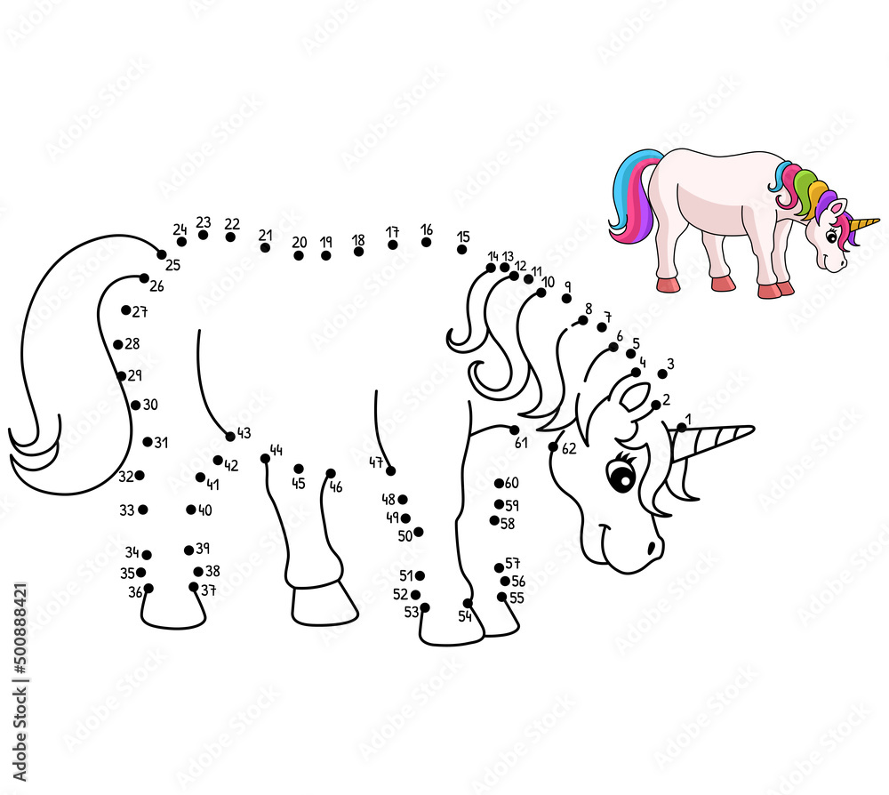 Dot to Dot Unicorn Isolated Coloring Page Stock Vector | Adobe Stock