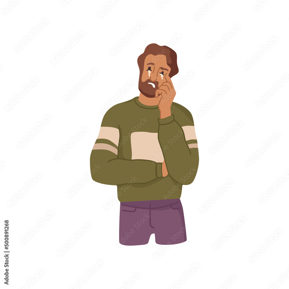 Bearded man crying, weeping guy expressing negative emotions and ...