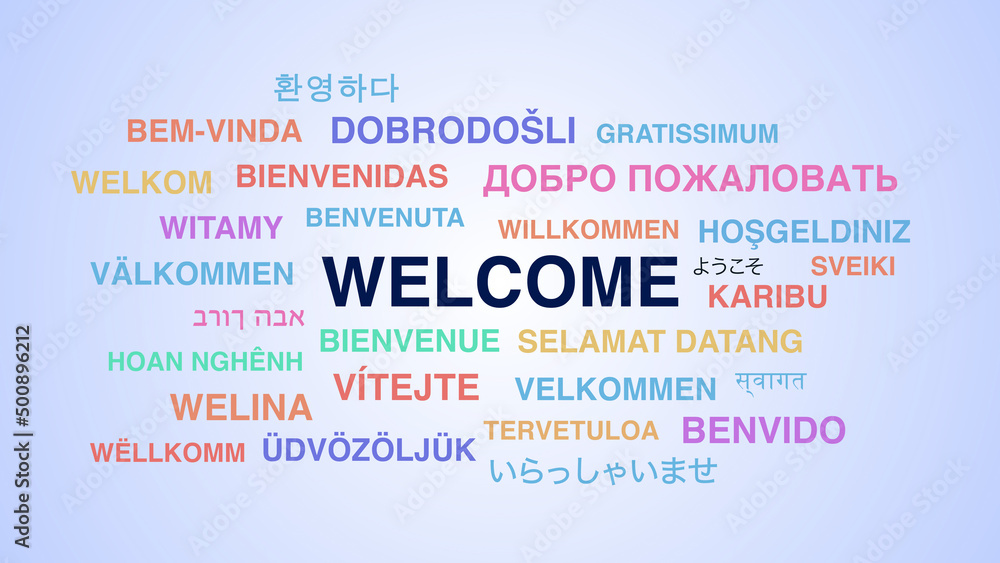 Welcome Word Cloud Welcome in Multi Language on Gradient Background ...