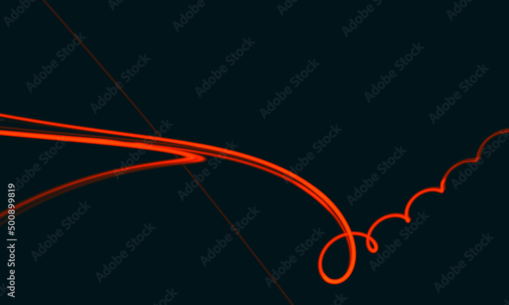 Minimal simple red glowing curly 3d line or stripe in digital graphic ...