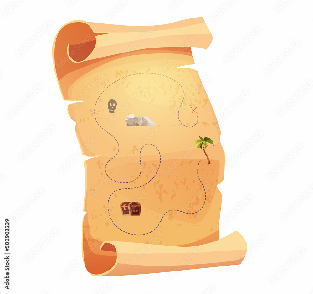 Ancient parchment pirate's treasure map, paper with vintage texture ...