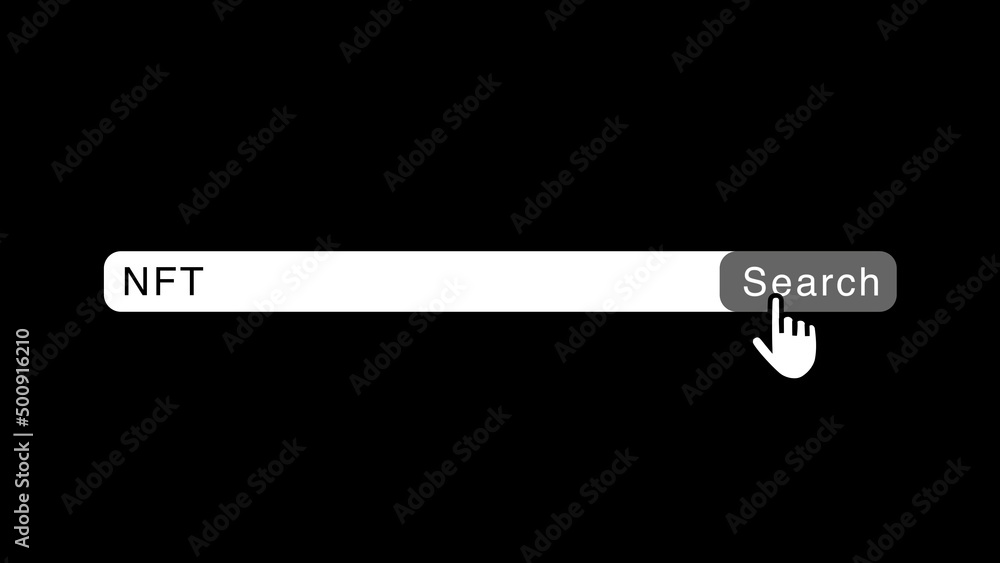 NFT Search Bar with Hand Cursor Click on Black Background Stock Illustration | Adobe Stock
