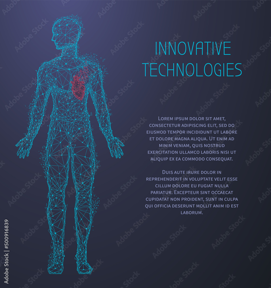 Polygonal human body with anatomical heart. Treatment of diseases ...