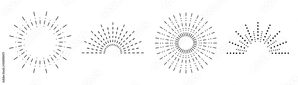 Firework explosion, stars, emblem, logo, tag. Sunburst set. Vintage ...