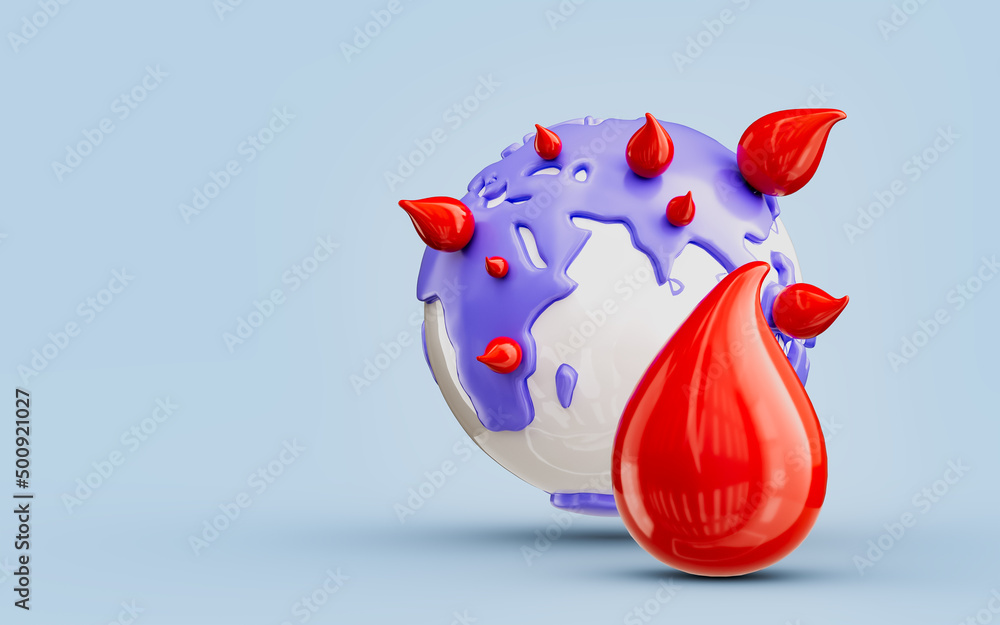 blood drop and globe icon 3d render concept for world blood donor day ...