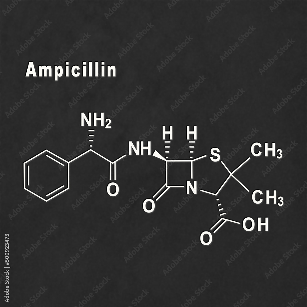Ampicillin, antibiotic drug, Structural chemical formula Stock ...