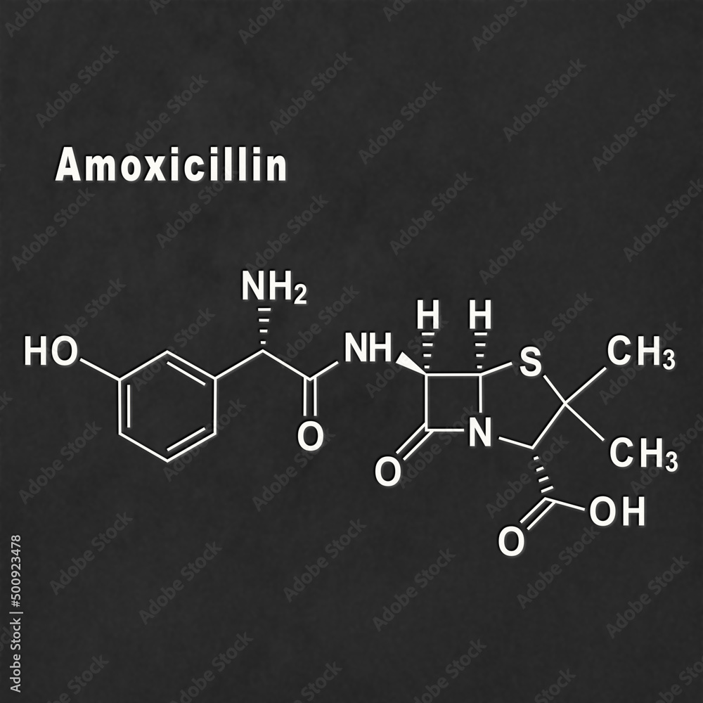 Amoxicillin, antibiotic drug, Structural chemical formula Stock ...