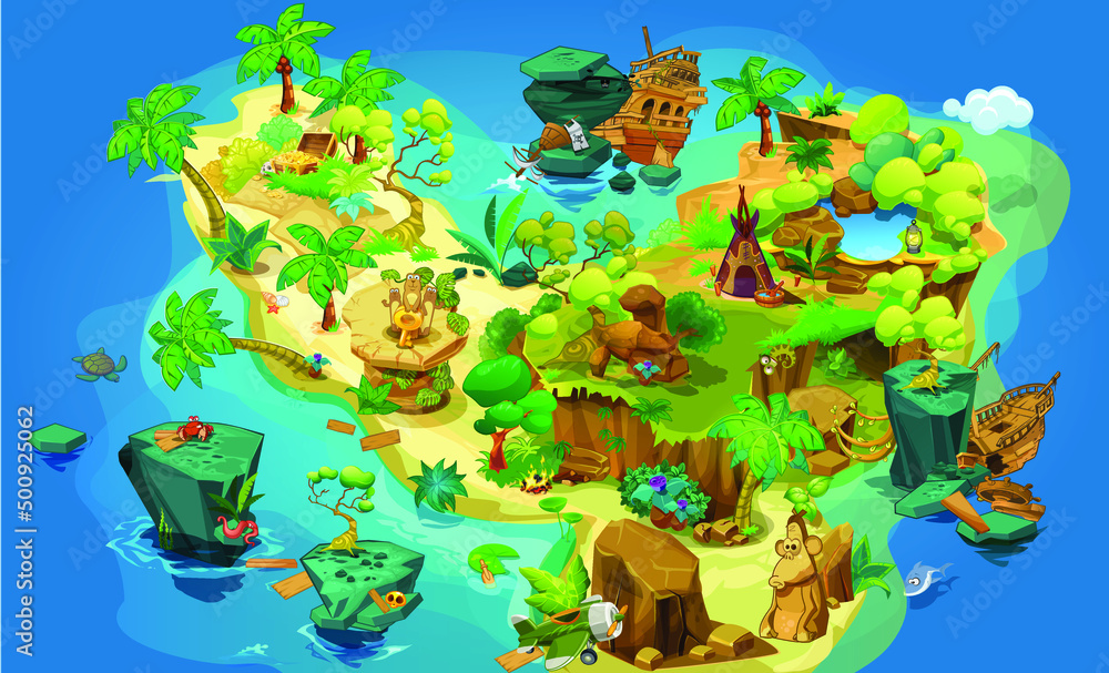 Elements for the game. Pirate Island. Birds pirates and Indians ...