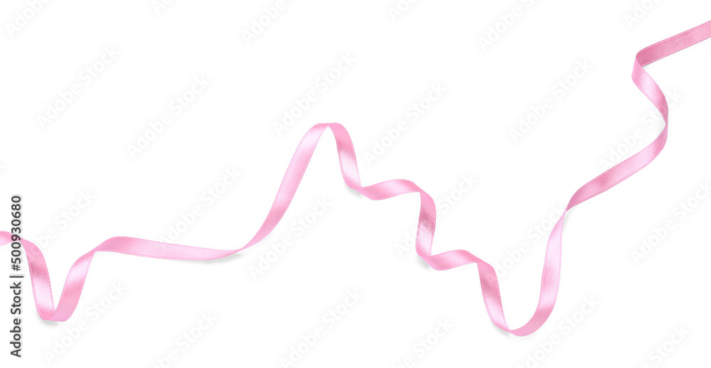 Beautiful pink ribbon isolated on white, top view Stock Photo | Adobe Stock