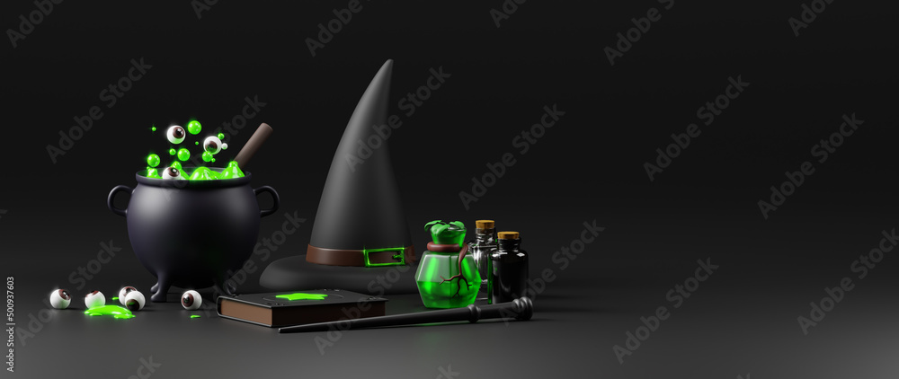 Halloween background banner, with green poisonous liquid and eyes ...