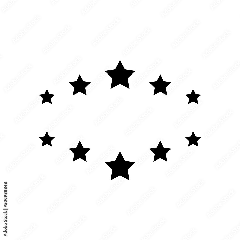 5 black stars are arranged in an arc on a transparent background. Stock ...