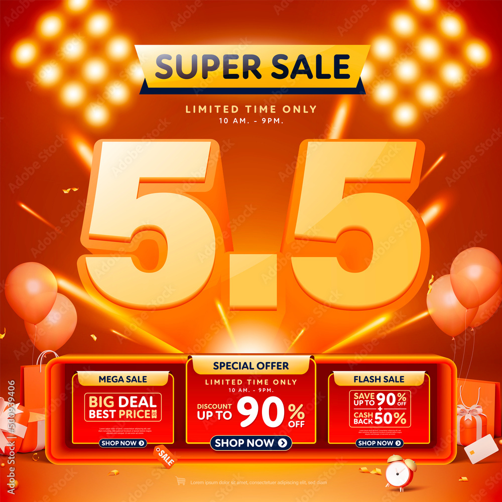 5.5 super sale banner template design for web or social media. Stock Vector | Adobe Stock