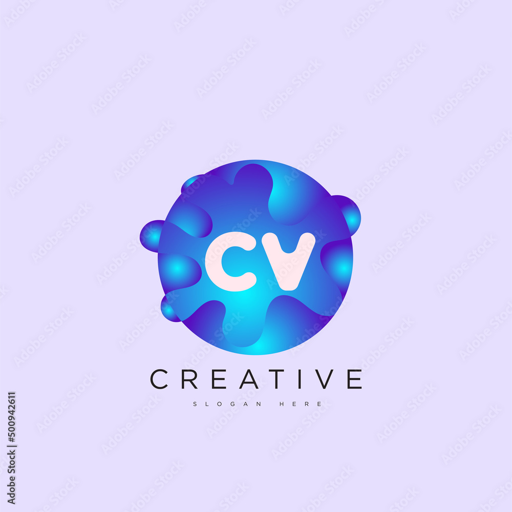 Initial letter CV 3D logo template colorful circle sphere design for ...