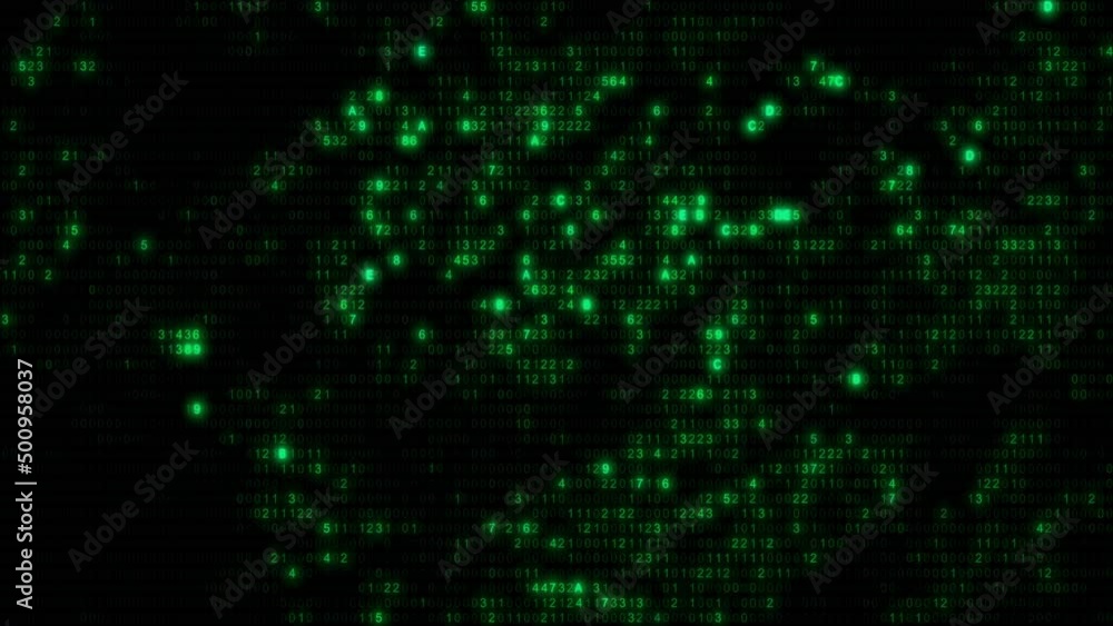 Abstract green computer hex code full-frame loop background. Concept binary encryption ...