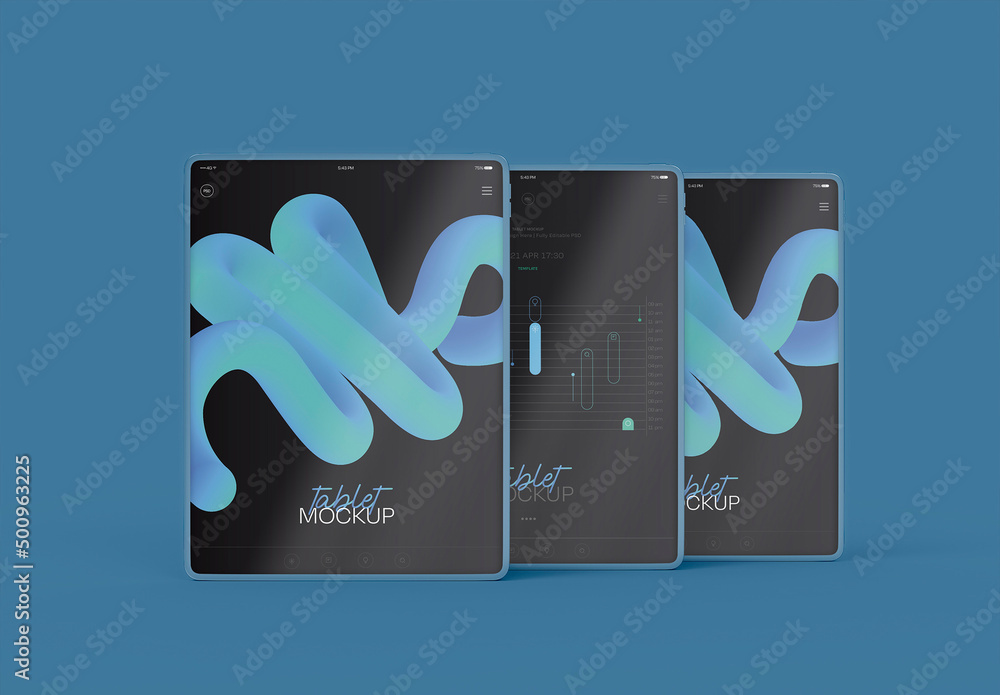 3D Three Tablet Screen Mockup Stock Template | Adobe Stock