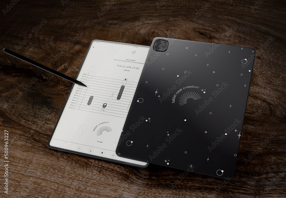3D Digital Pen with Front and Back Tablet Mockup Stock Template | Adobe ...