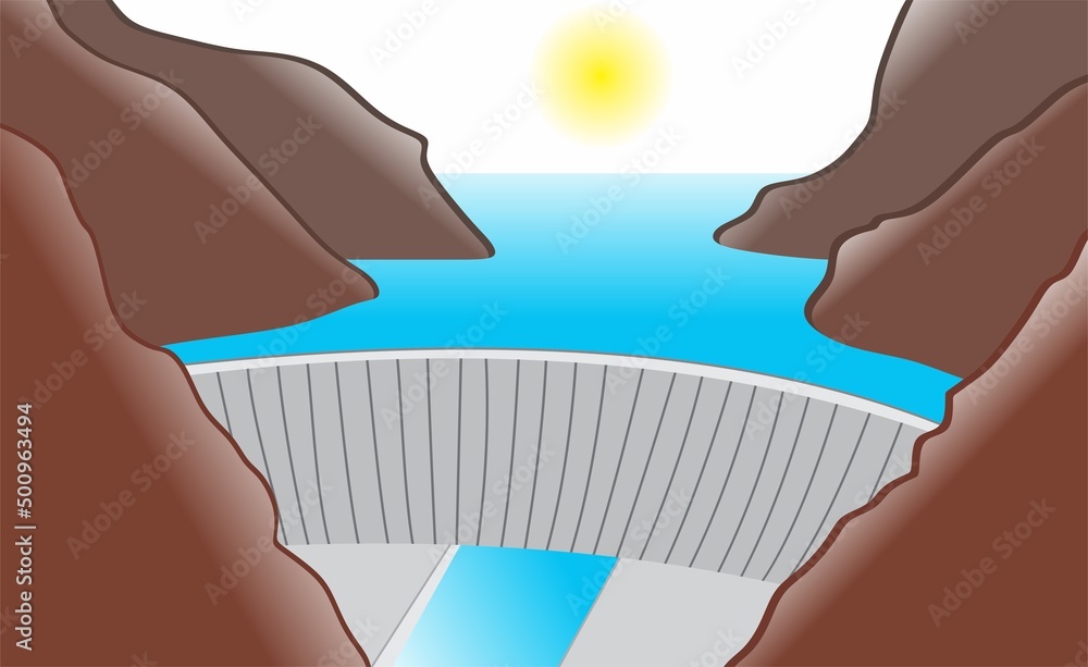 Dam drawing structure built across river or stream to hold water made ...