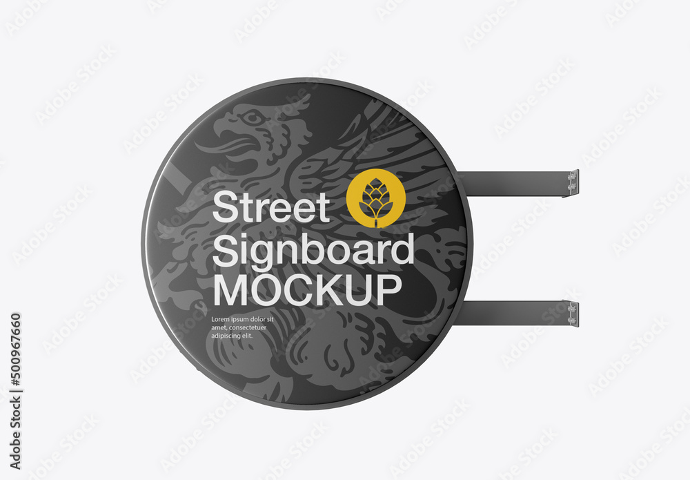 Round Signboard Wall Mockup Stock Template | Adobe Stock