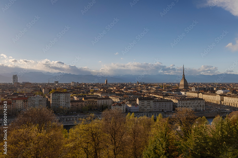 Panoramic view of the city of Turin from the square of the Capuchin ...