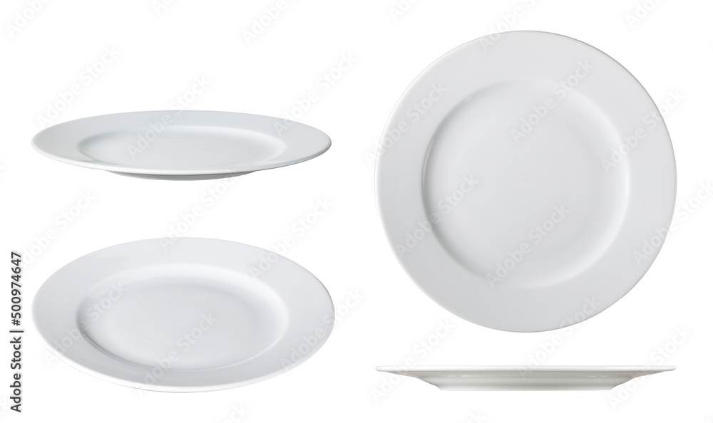 white dinner plates on white with clipping path different angles Stock ...