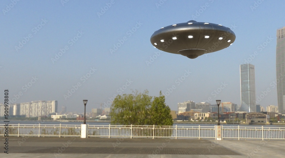 photorealistic 3d visualization of ufo, 3d render Stock Illustration ...
