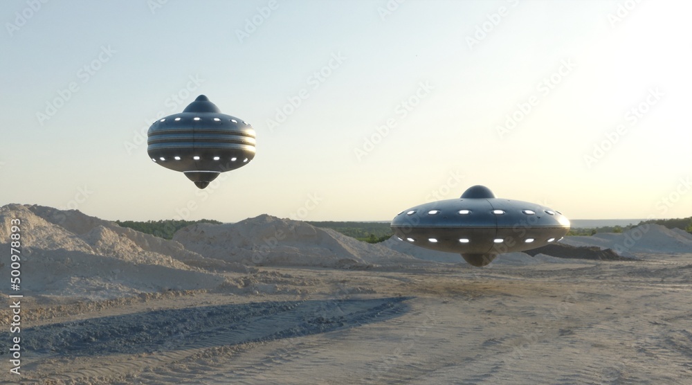 photorealistic 3d visualization of ufo, 3d render ilustração do Stock ...