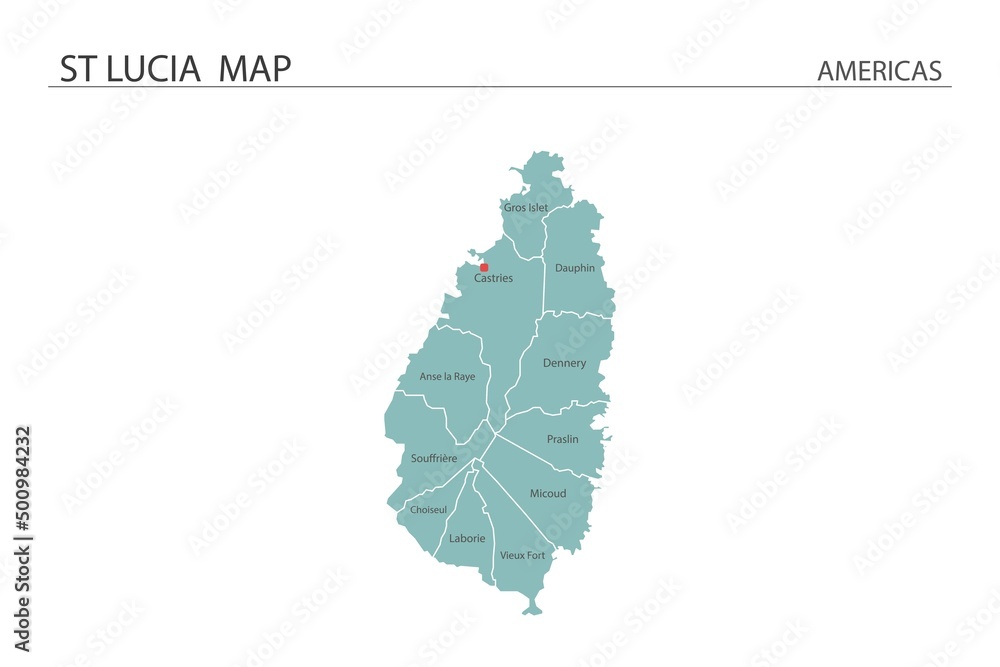St Lucia map vector illustration on white background. Map have all ...