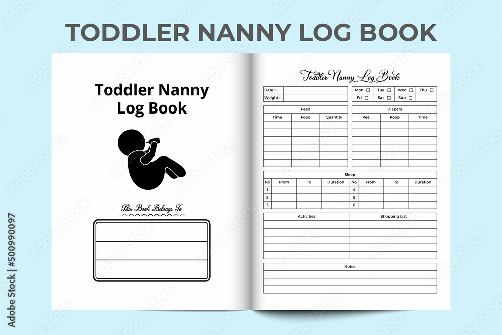 Toddler nanny log book KDP interior. Daily child-caregiver information ...