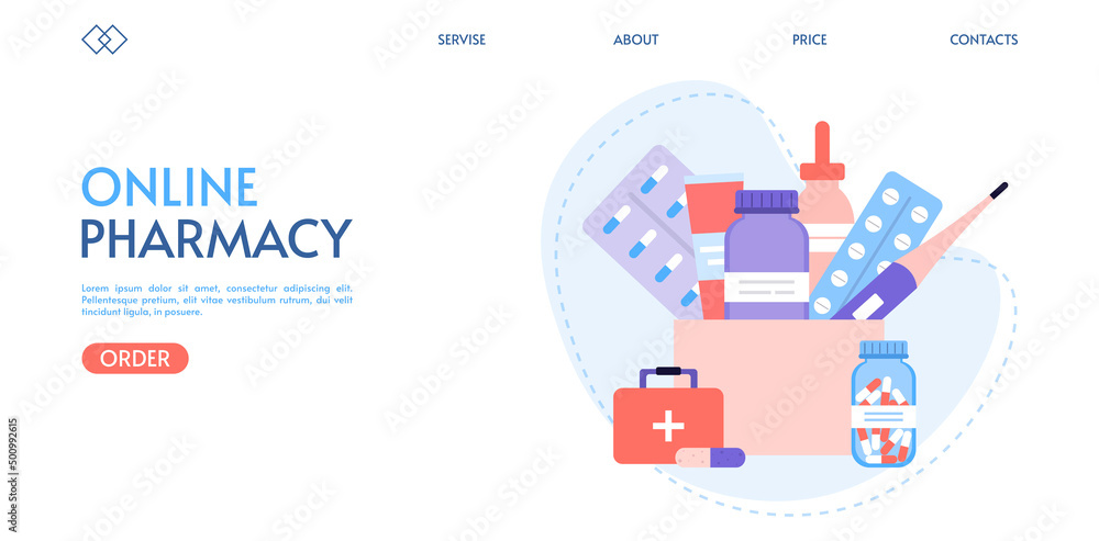 Online pharmacy landing page template. Online purchase and delivery of ...