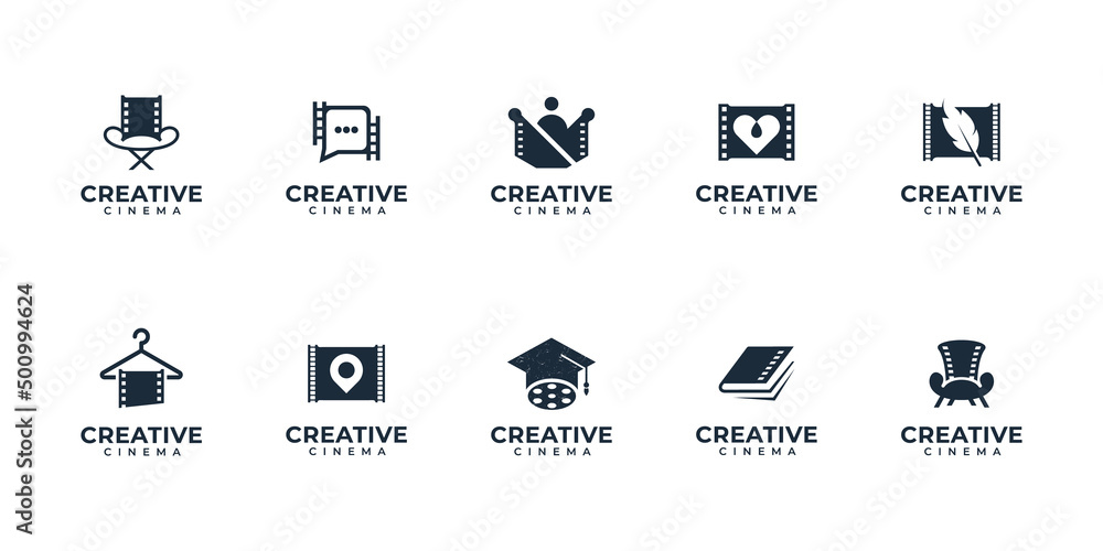 Icon Set cinema logo design. random concept, film strips, production ...