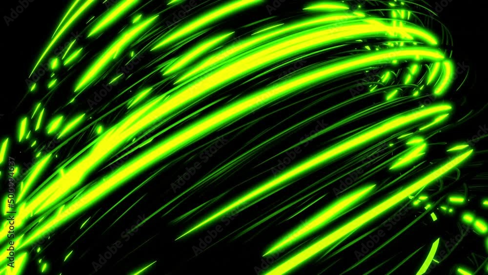 Rotating 3d vortex with neon lines on black background. Design. Side ...