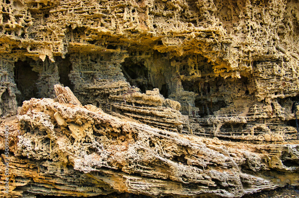 Mysterious erosion patterns in sandstone, with caves ams minuscule ...