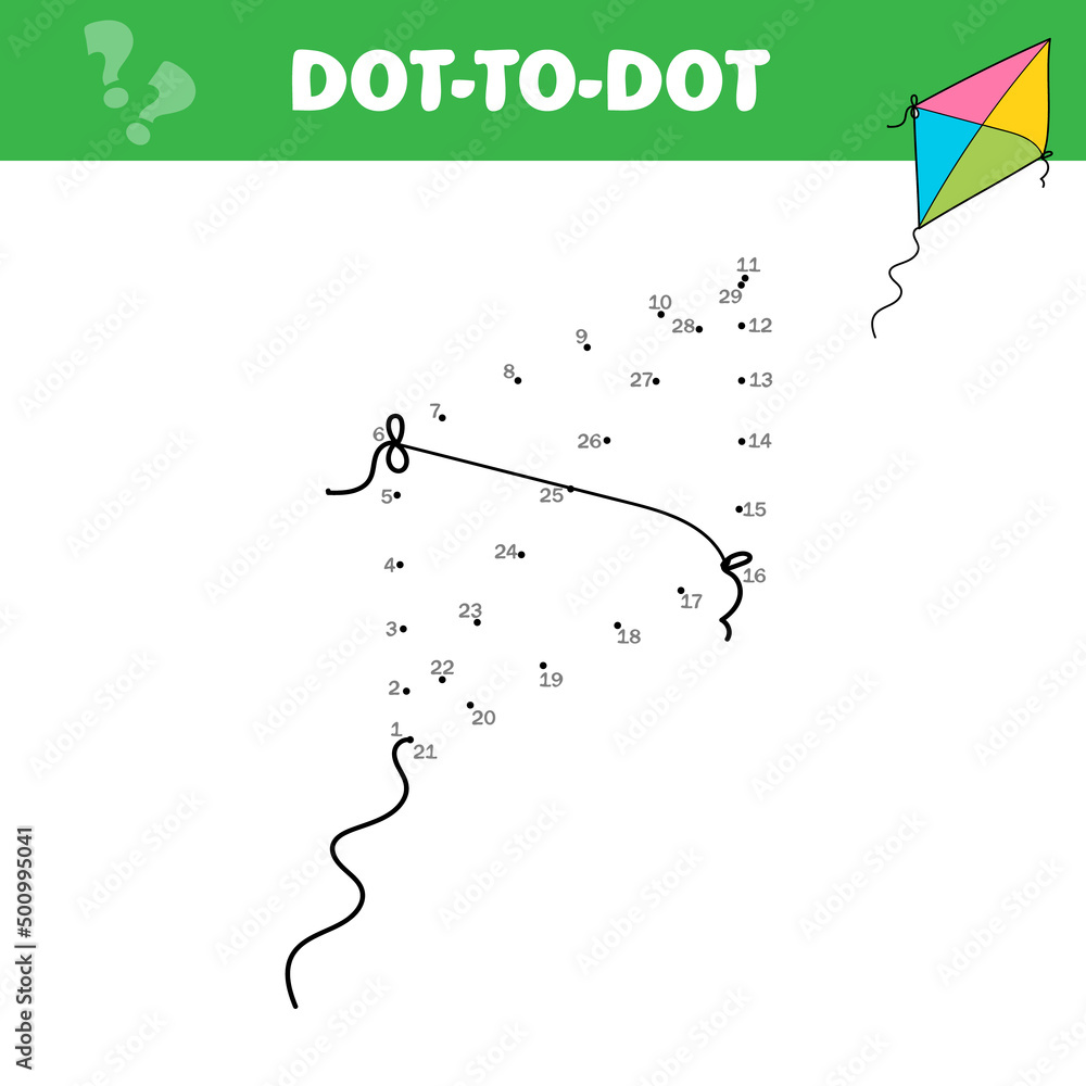 Dot to dot game with kite. Connect the dots. Math game. Dot and color ...