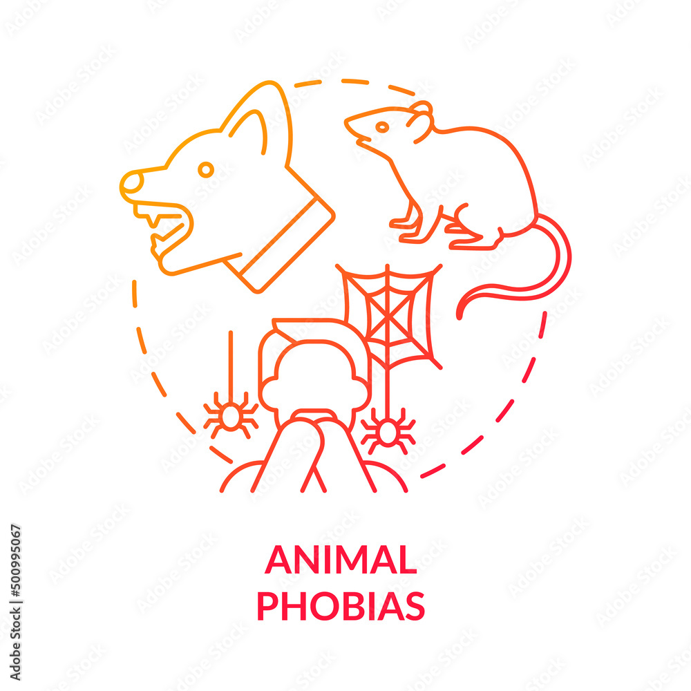 Animal phobias red gradient concept icon. Zoophobia. Anxiety disorder ...