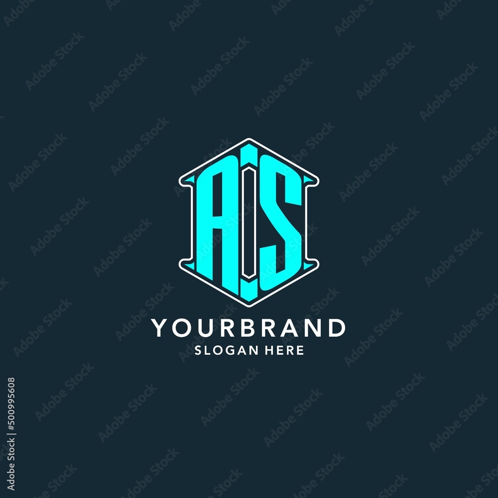 Letter AS logo with hexagon shape geometric style design idea Stock ...