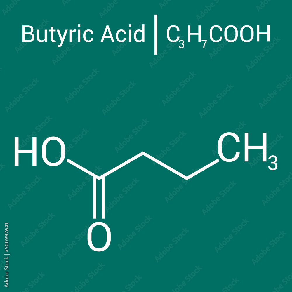 chemical structure of butyric acid (C3H7COOH) Stock Vector | Adobe Stock