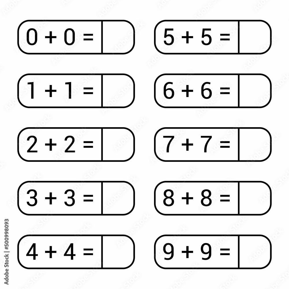 doubles addition facts chart worksheet for preschool Stock Vector ...