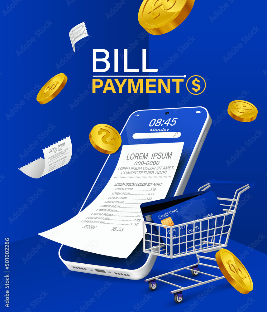 Bill of expenses is on mobile phone.Pay bills with mobile phone.Online ...