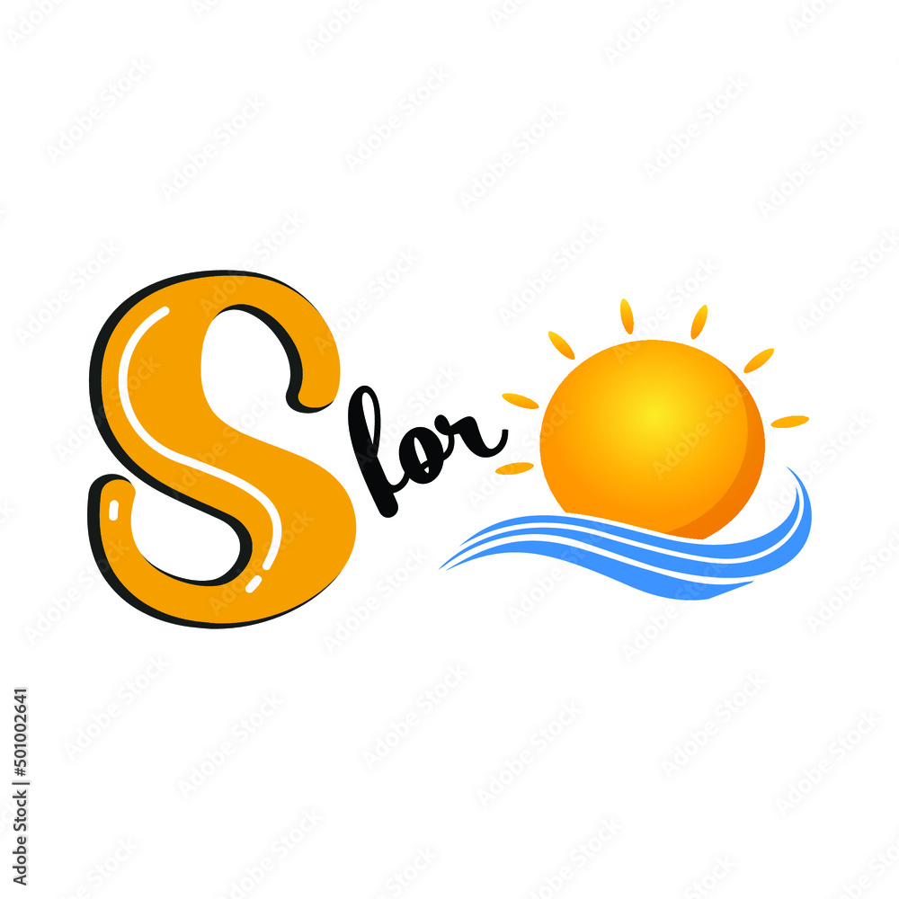 S for Sun, S Letter and Sun Vector Illustration, Alphabet Design For ...