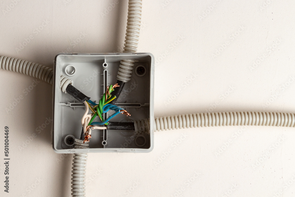 poorly installed electrical wires in the junction box Stock Photo ...