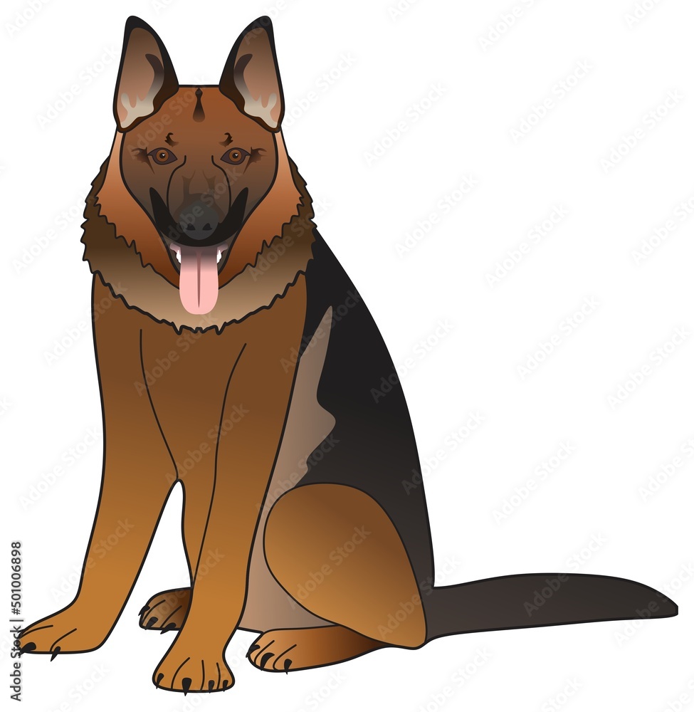 german shepherd dog vector drawing on isolated white background puppy ...