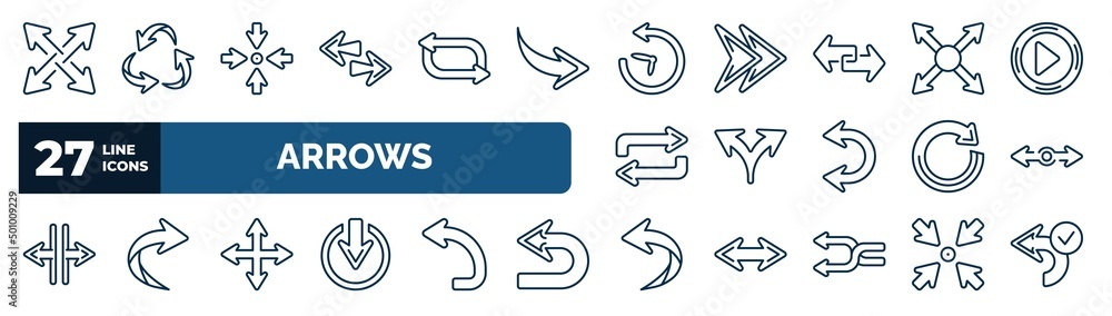 set of arrows web icons in outline style. thin line icons such as expad arrows, left right ...