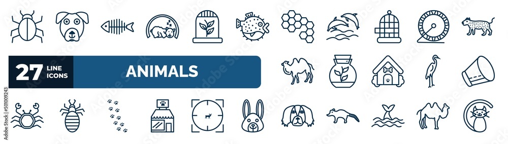 set of animals web icons in outline style. thin line icons such as app ...