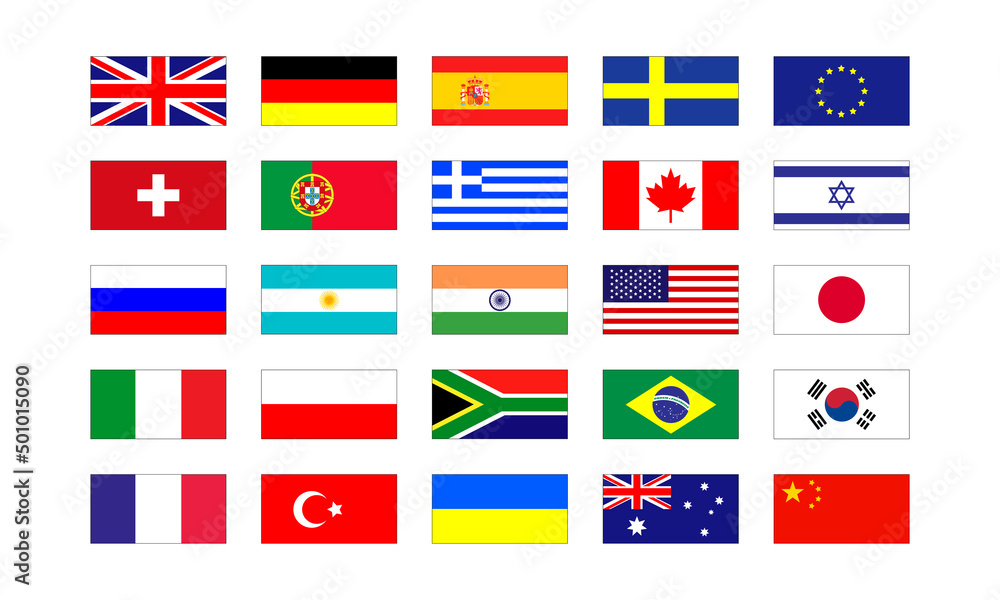 Set of popular country flags isolated on white background. Vector EPS ...