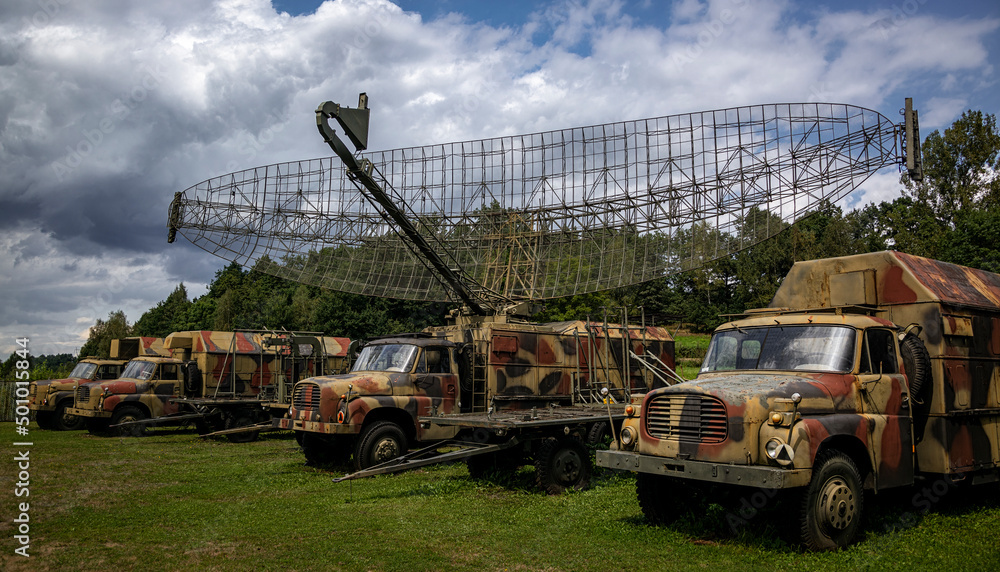 Military mobile radio station radar base for listening and missile ...