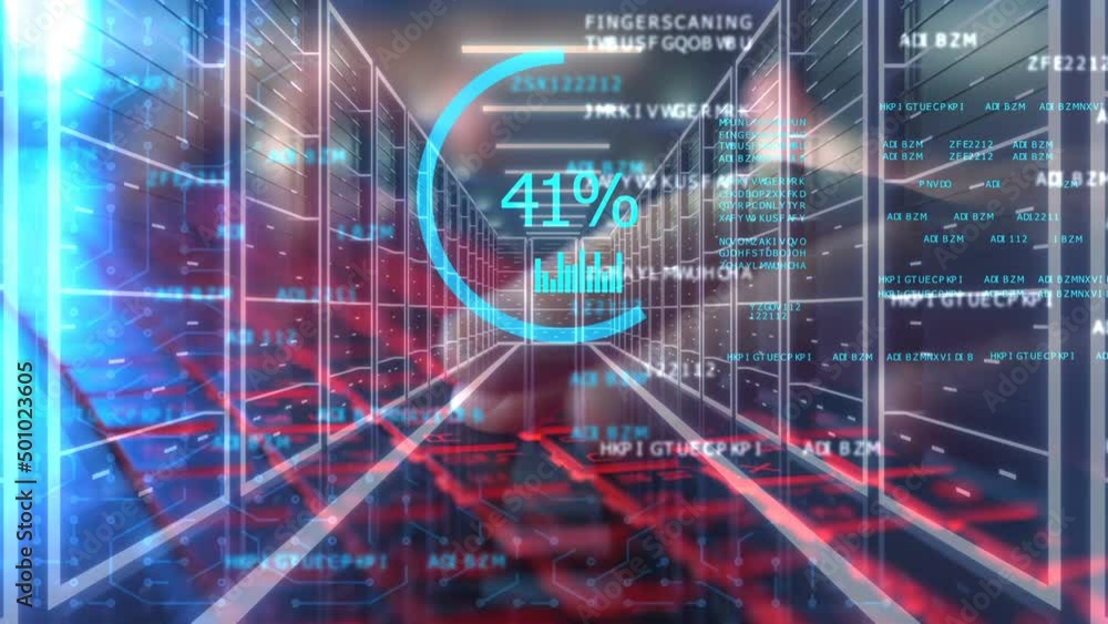 Hacker working on a code on data center background with digital ...