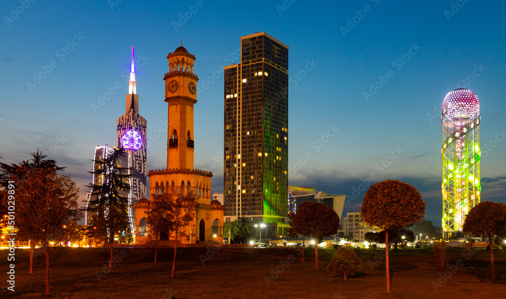 BATUMI, GEORGIA - APRIL 04, 2021: Scenic night view of Batumi seaside ...