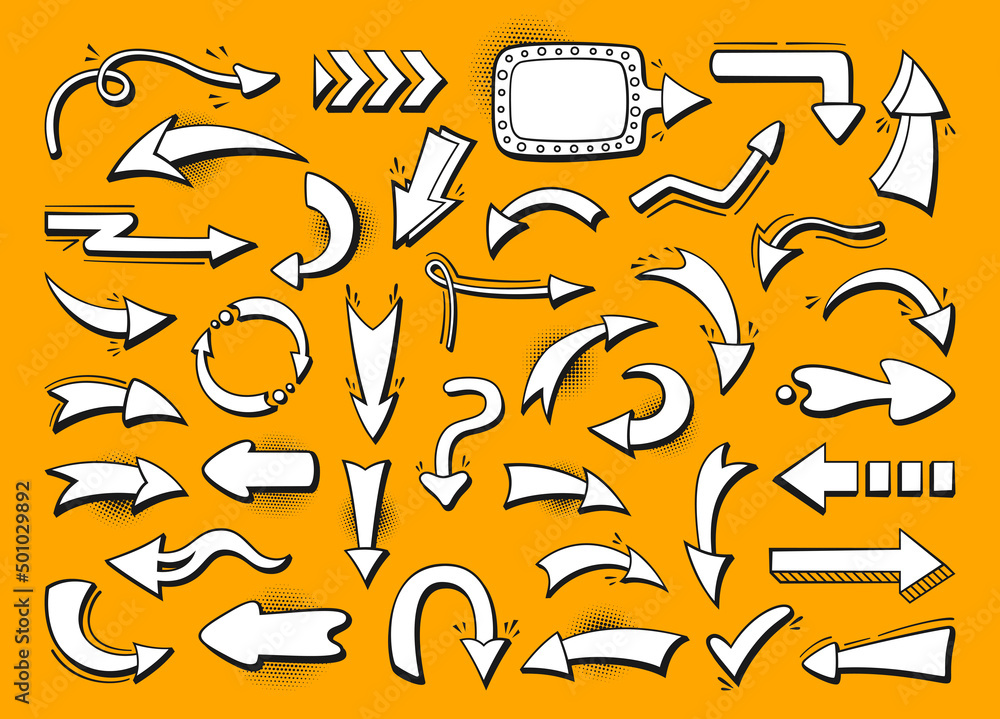 Arrow comic pop art set. Cartoon 80s-90s style infographic various ...